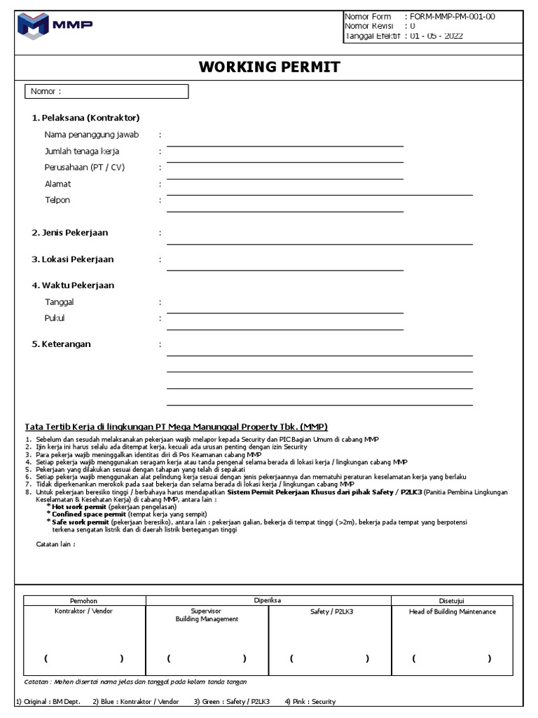 Form MMP PM 001 00 Working Permit MMP 0.0 | PDF