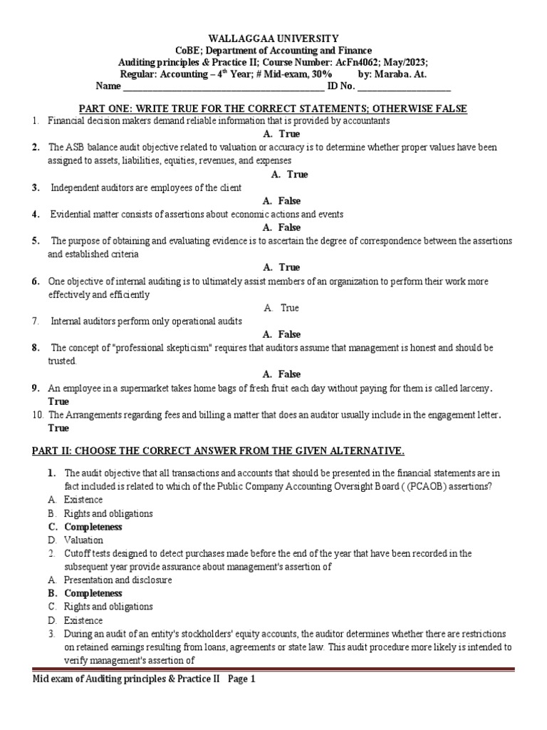 Audit II Mid Exam | PDF | Audit | Financial Audit