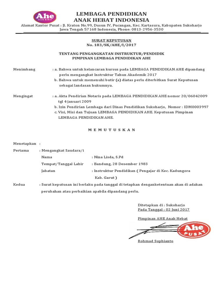 Pengangkatan Instruktur AHE 2017 | PDF | Karier & Perkembangan