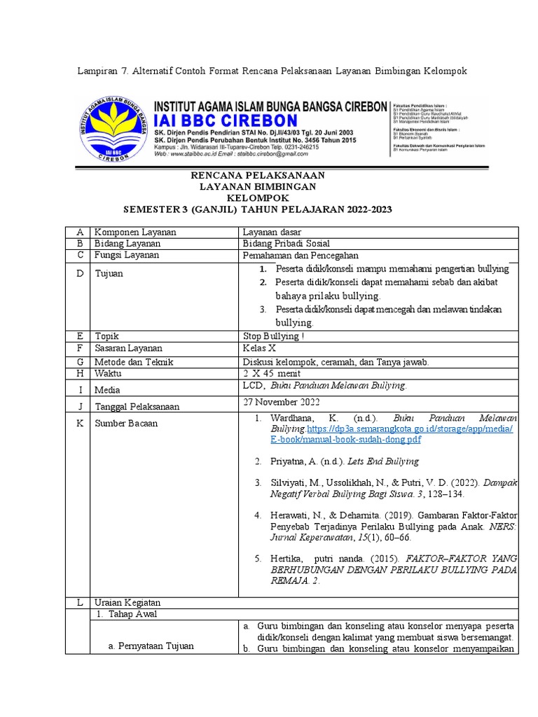 RPL Layanan Bimbingan Kelompok Pribadi Sosial | PDF