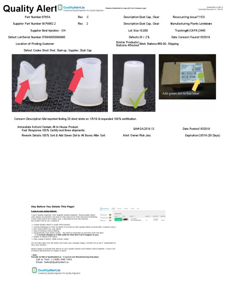 Manufacturing Quality Alert Template | PDF | Software | Computing