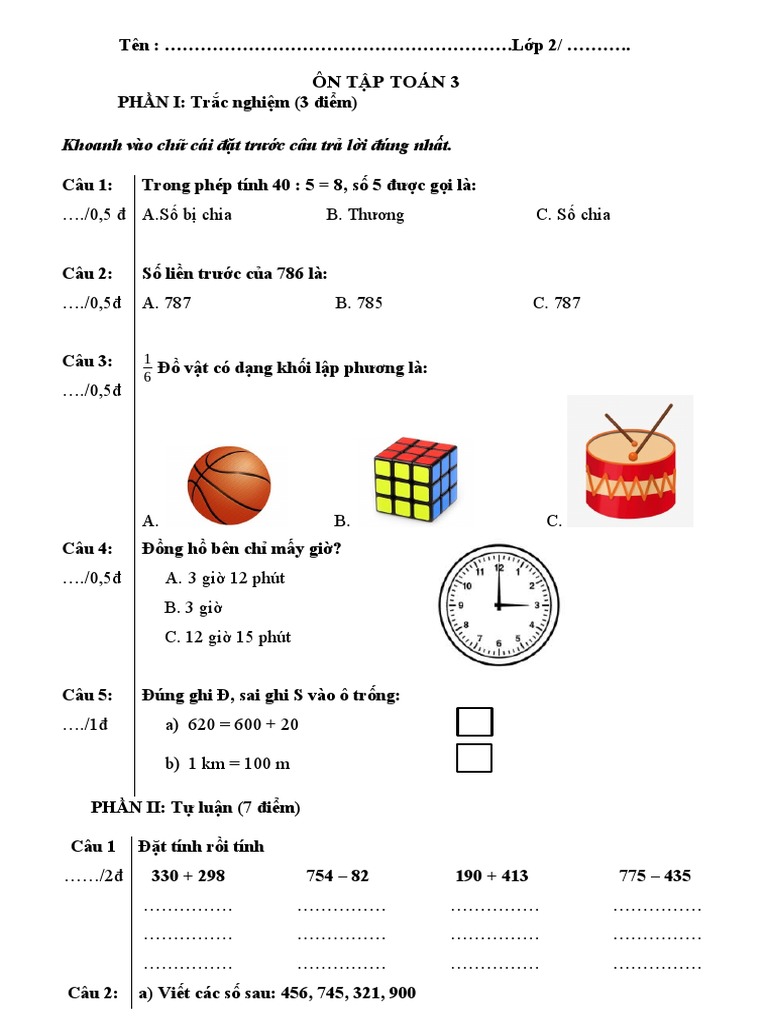 ĐỀ ÔN TOÁN 3 | PDF