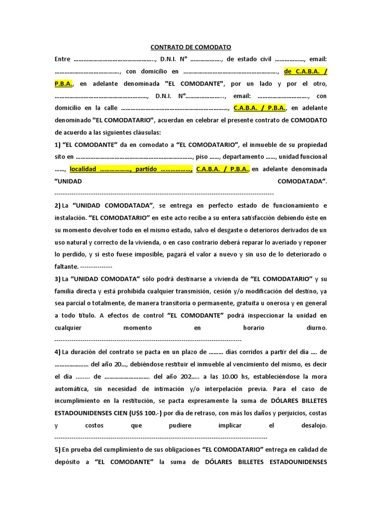 Contrato de Comodato | PDF