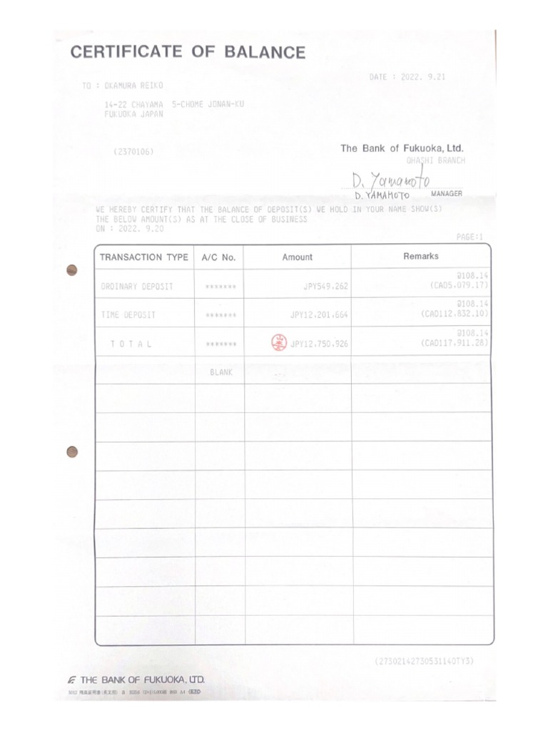 Certificate of Balance | PDF