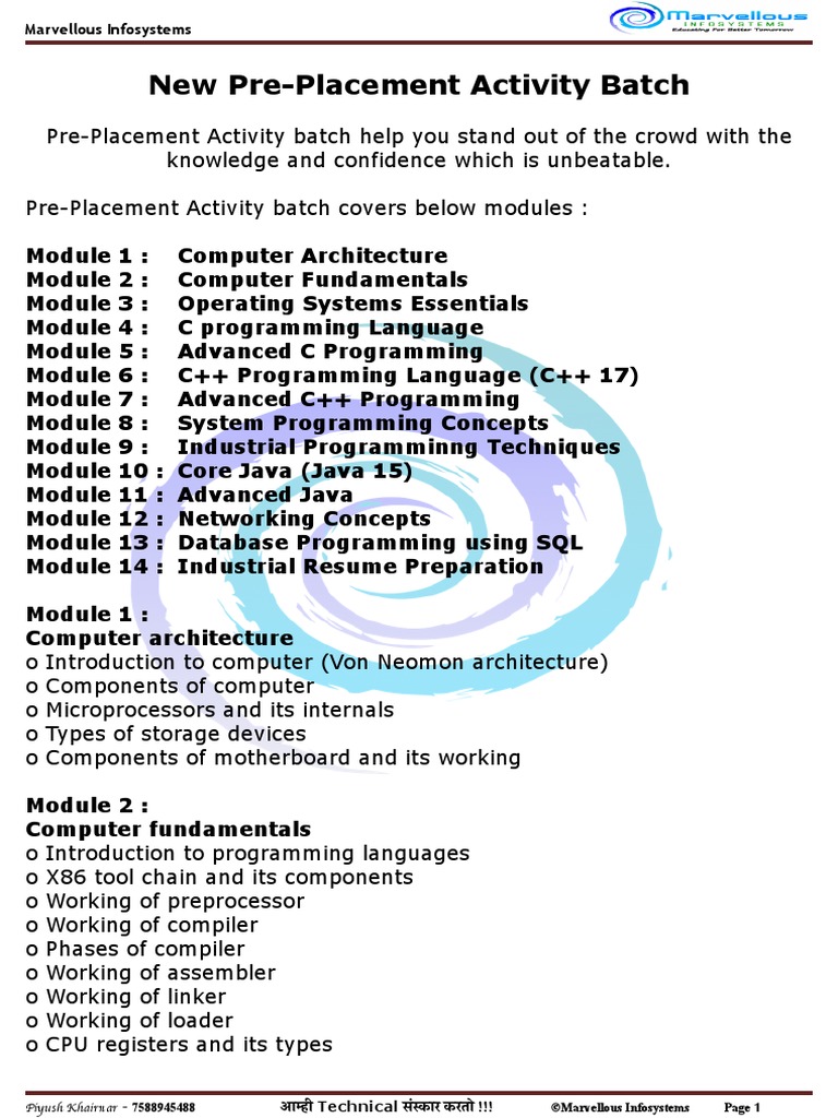 New Pre-Placement Activity Batch: Piyush Khairnar - 7588945488 | Download Free PDF | Pointer ...