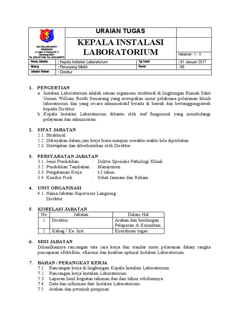 Uraian Tugas Kepala Laboratorium | PDF