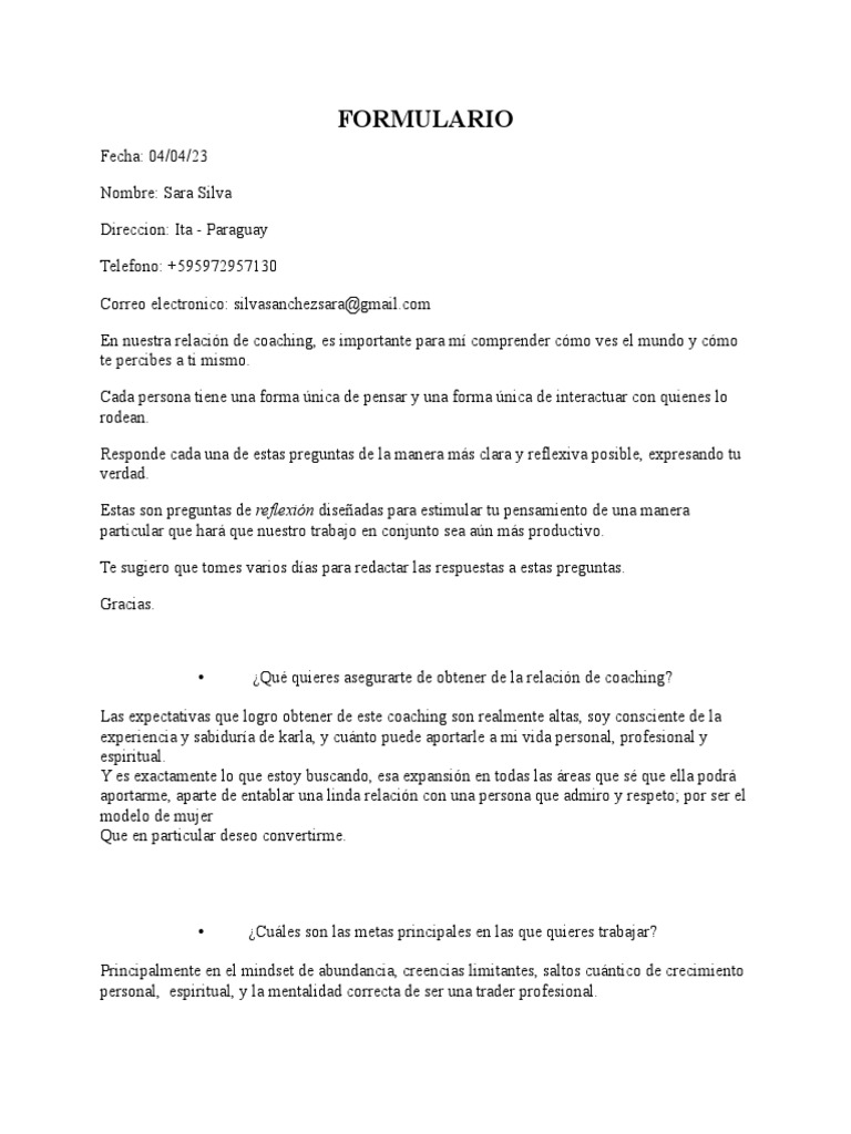 Formulario - Coaching-2 | PDF | Amor | Desarrollo personal