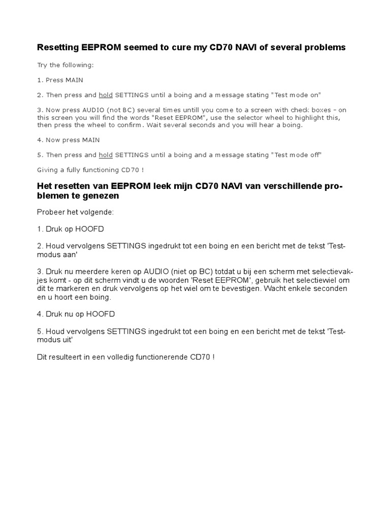 Cd70navi Resetting Eeprom | PDF