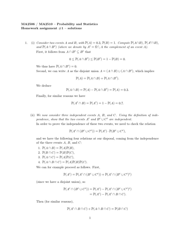 Homework 1 Solutions Pdf Expected Value Variance