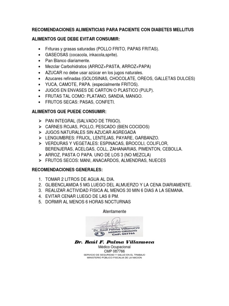 Recomendaciones Alimenticias para Paciente Con Diabetes Mellitus | PDF Recomendaciones Alimenticias para Paciente Con Diabetes Mellitus | PDF