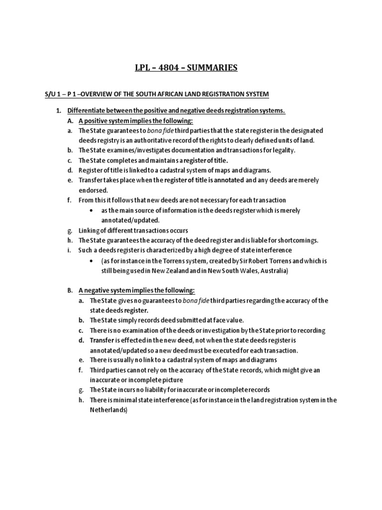 Conveyancing Summary Notes - NB Print 1 | PDF | Deed | Conveyancing