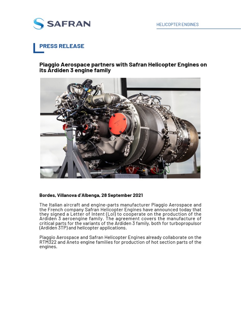 Piaggio Aerospace Partners With Safran Helicopter Engines On Its ...