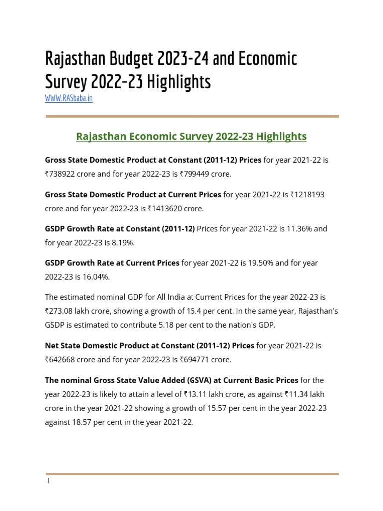 Rajasthan-Budget-and-Survey | PDF | Gross Domestic Product | Economies