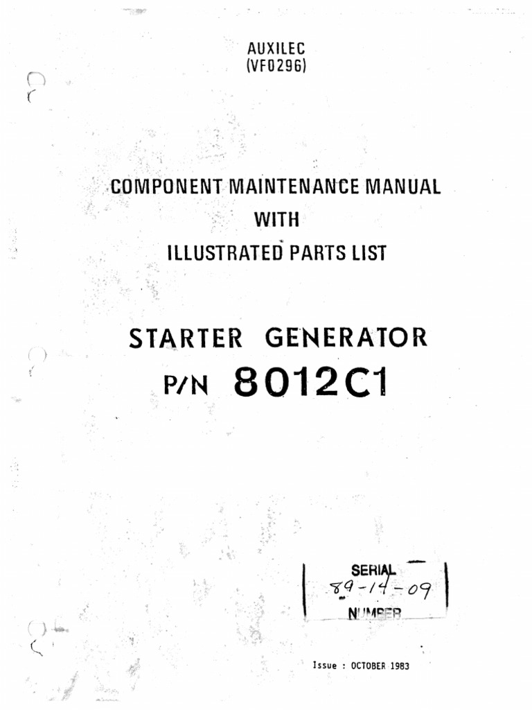 Component Maintenance Manual Starter Generator 8012C1 | PDF