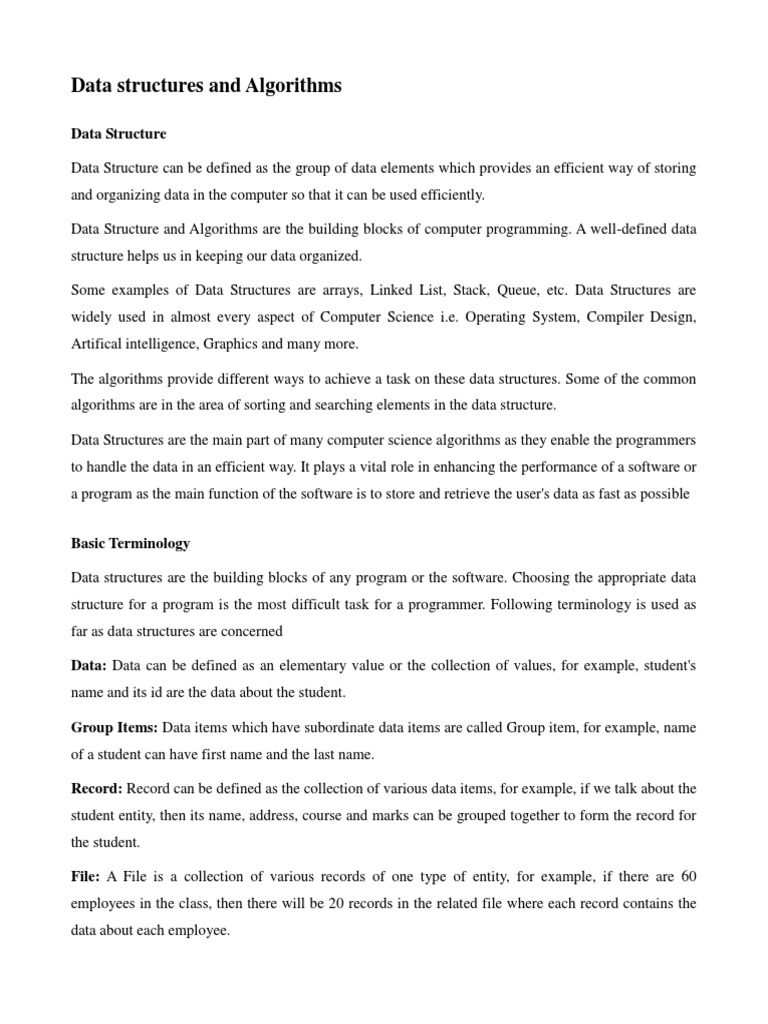 Datastructures And Algorithms Pdf Algorithms Data Structure 