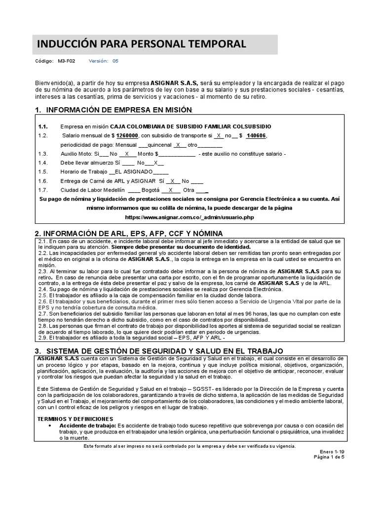 M3-F02 Inducción para Personal Temporal - NUEVO | PDF | Seguridad y ...
