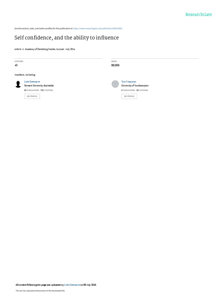 Self Confidence, and The Ability To Influence | PDF | Self Efficacy | Behavior