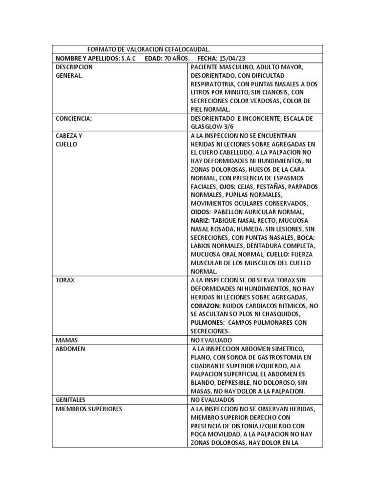 Formato de Valoracion Cefalocaudal | PDF | Medicina CLINICA | Anatomía