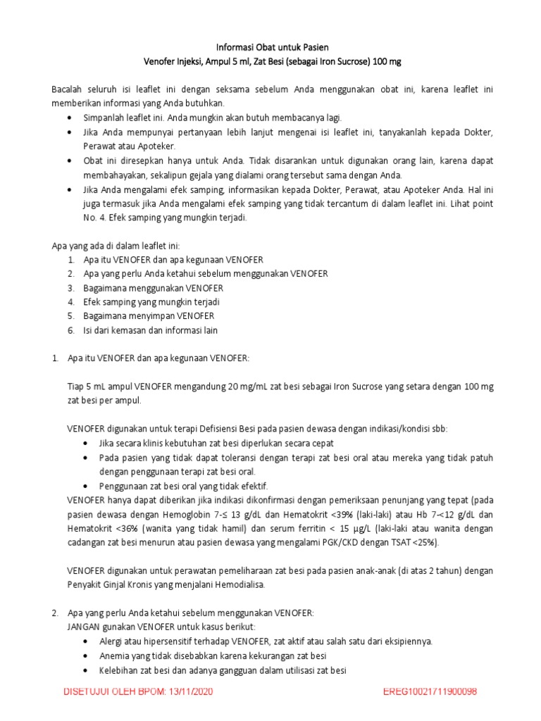 Produk Informasi_Venofer Larutan Injeksi 20 Mg,Ml_Iron Sucrose ...