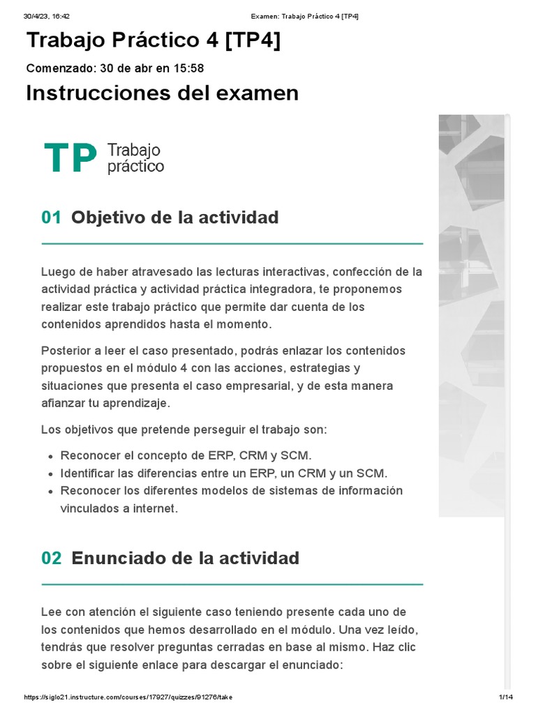 Examen_ Trabajo Práctico 4 [TP4] 95% ABOGACIA | PDF | Planificación de recursos empresariales ...