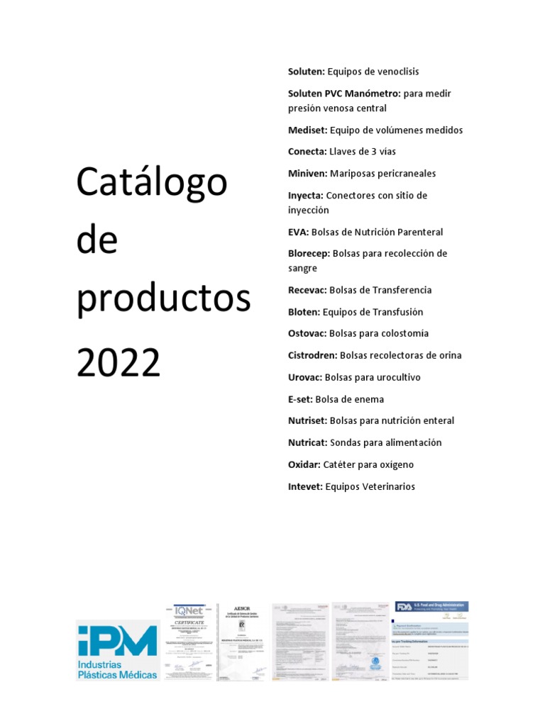 Catalogo de Productos IPM 2023 | PDF | Inyección (medicina) | Terapia intravenosa