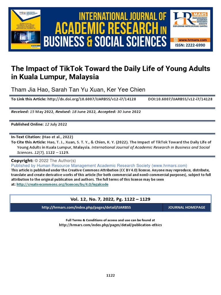 The Impact of Tiktok Toward the Daily Life of Young Adults in Kuala ...