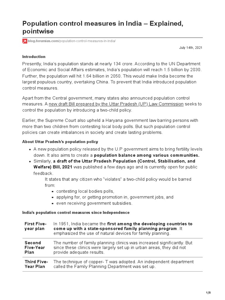 Population Control Measures in India Explained Pointwise | PDF | Total ...