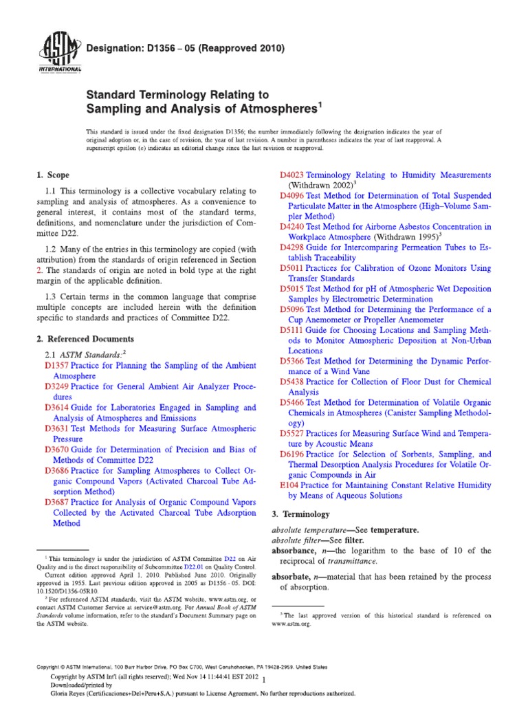 ASTM D1356-05 Reapproved 2010 Standard Terminology Relating To Sampling ...