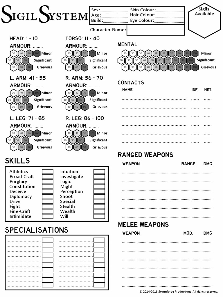 Sigil System Character Sheet 1.2 | PDF