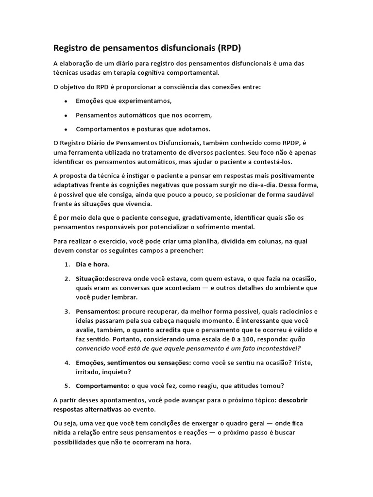 Registro de Pensamentos Disfuncionais | PDF | Pensamento | Falácia