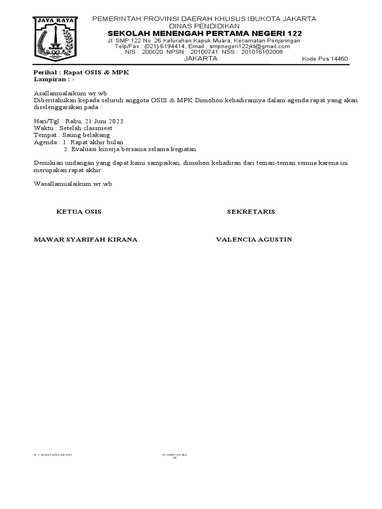 Undangan Rapat Osis EVALUASI KERJA | PDF