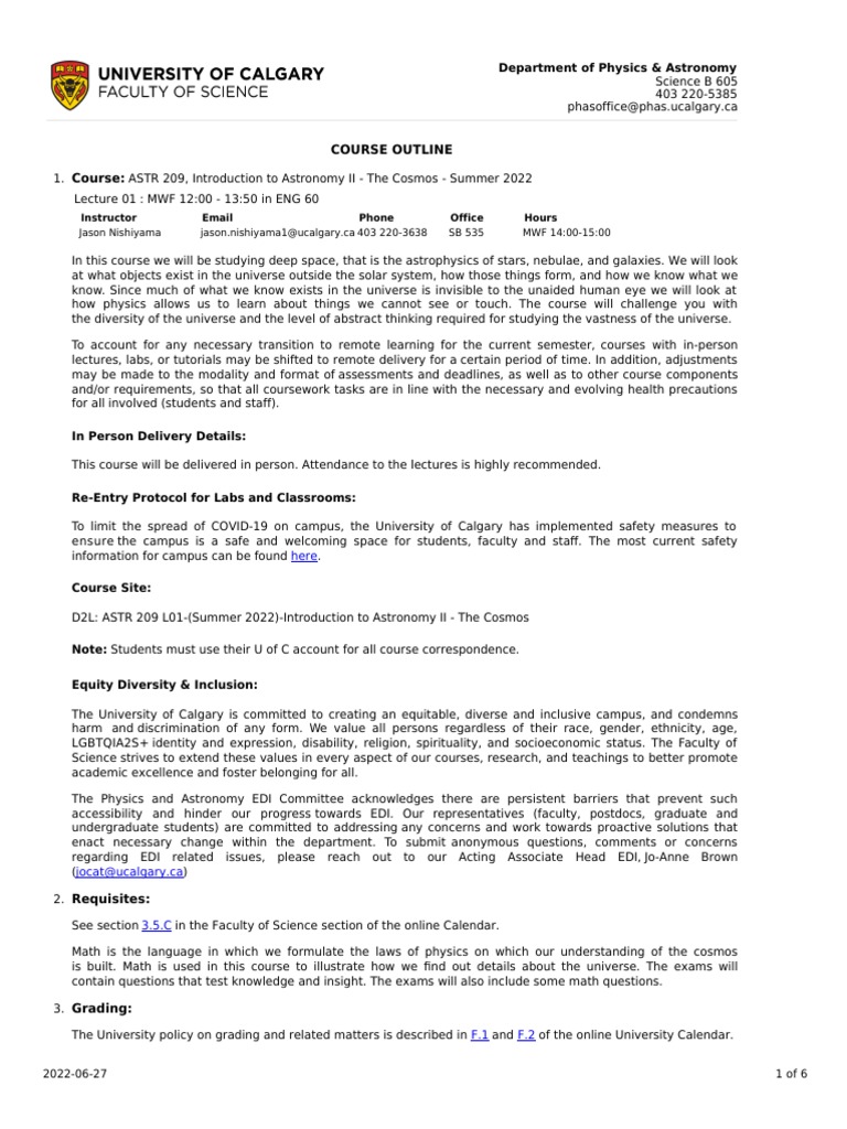 Astr209 s2022 Lec1 Outline | PDF | Stars | Integrity