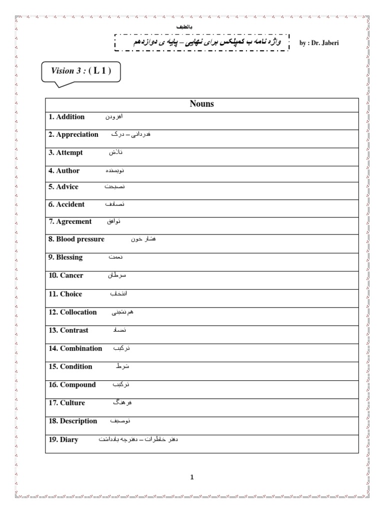 واژه نامه ب کمپلکس برای نهایی پایه ی 12 | PDF