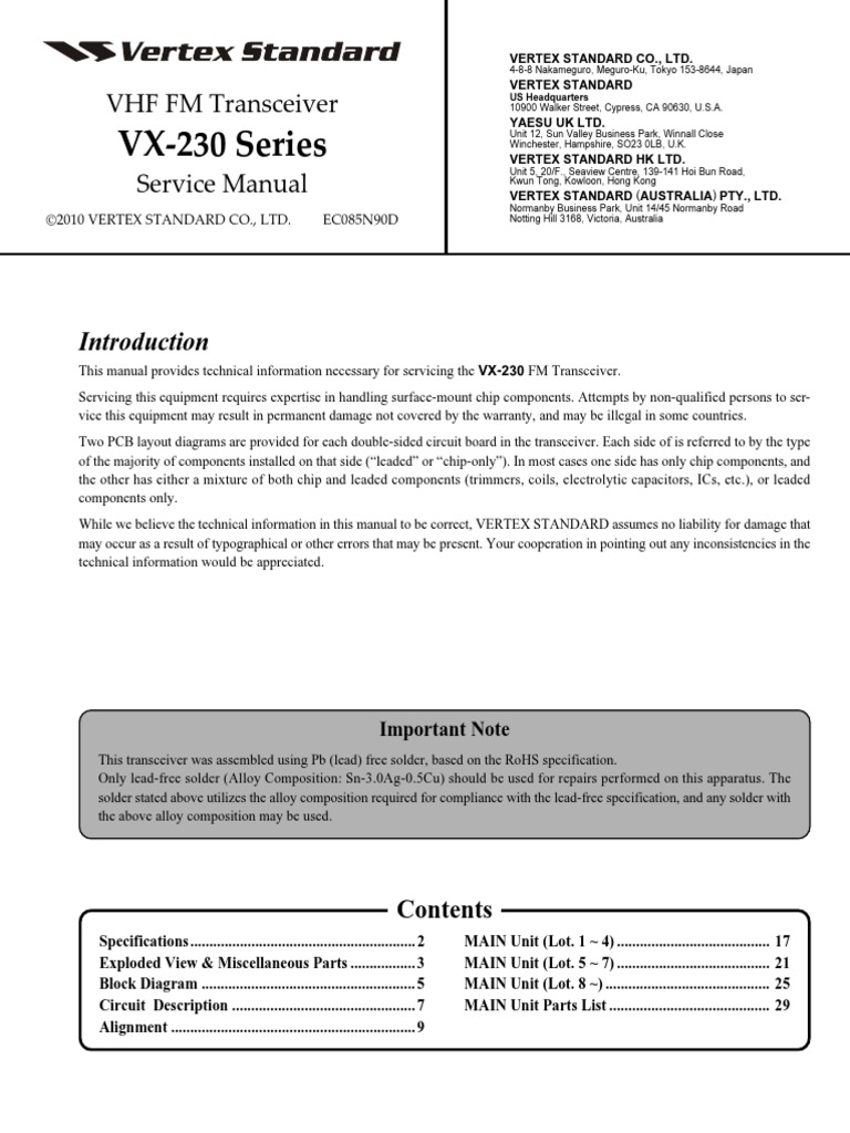 VX-231 VHF - Service-Manual | PDF | Detector (Radio) | Amplifier