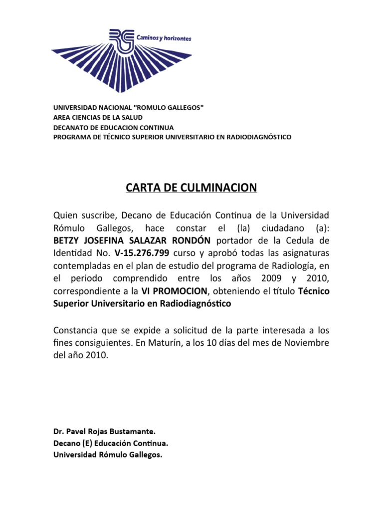 Carta de Culminacion Unerg | PDF
