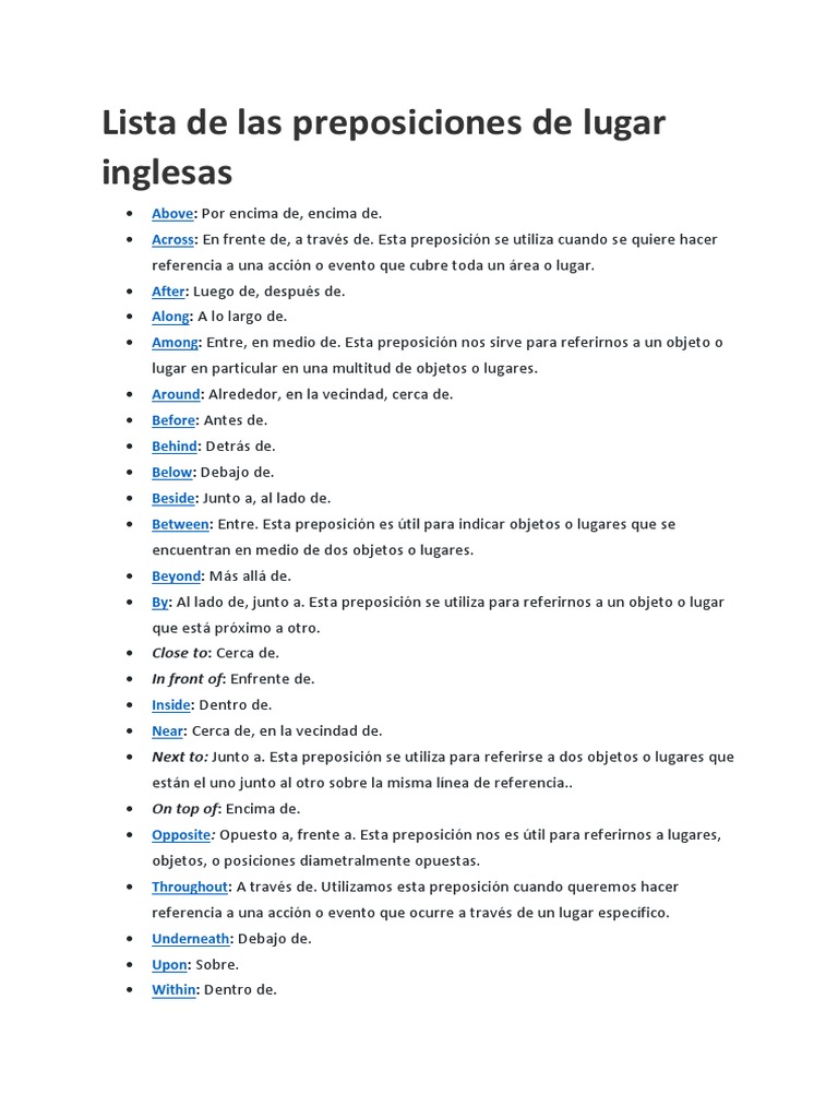 Preposiciones en Inglés | PDF