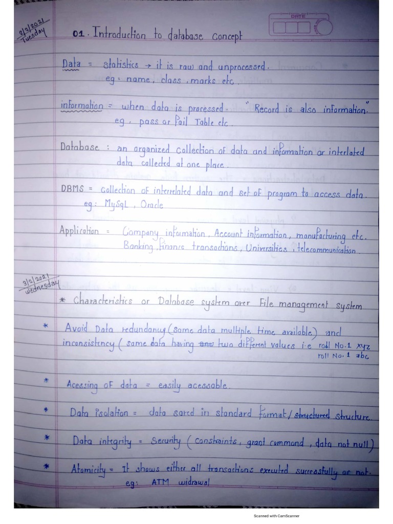 DBMS Handwritten Notes of Module 1,2,3 | PDF