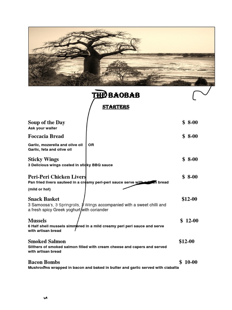 Baobab Menu | PDF | Barbecue | Pudding