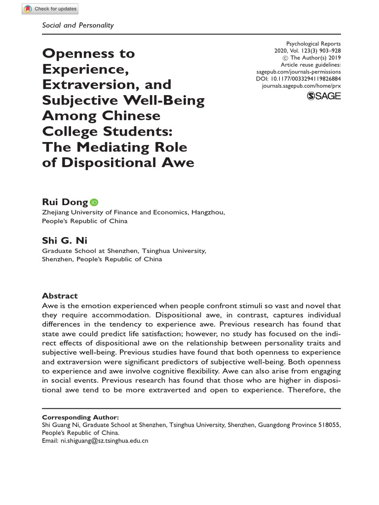 Dispositional Awe and Well-Being in Youth | PDF | Extraversion And ...