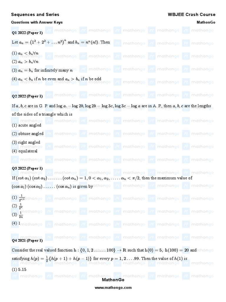 [PDF] WBJEE PYQs - Sequences and Series | PDF | Triangle | Triangle Geometry