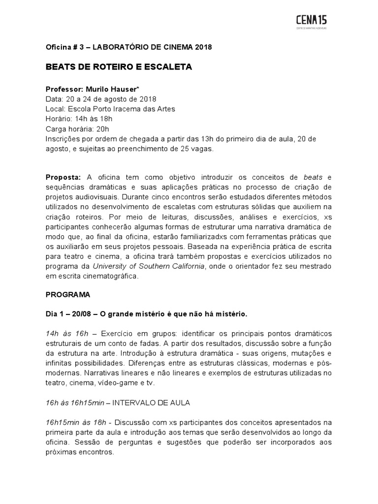 Lab Cinema Programa Oficina - Beats de Roteiro e Escaleta - Murilo ...