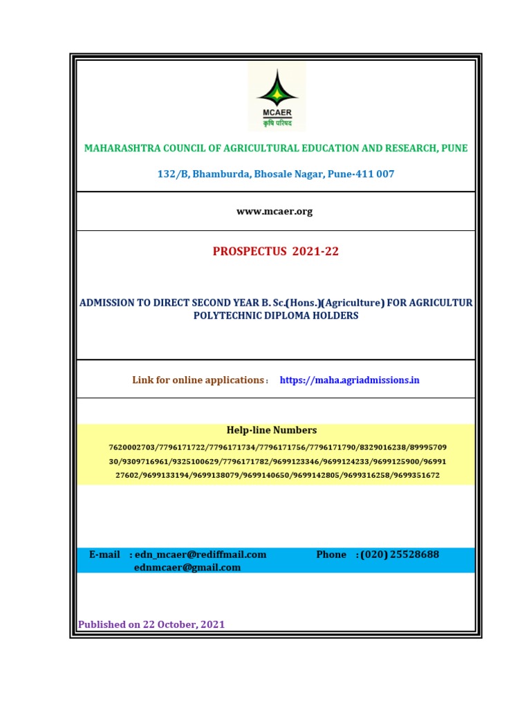 Direct - Second Year B. Sc. (Hons.) Admission Prospectus English 2021 ...