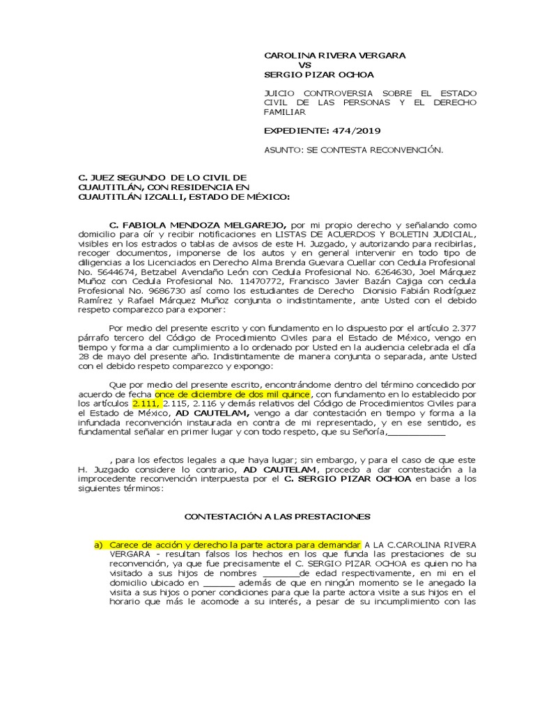 Contestacion A Reconvencion | PDF | Demanda judicial | Justicia