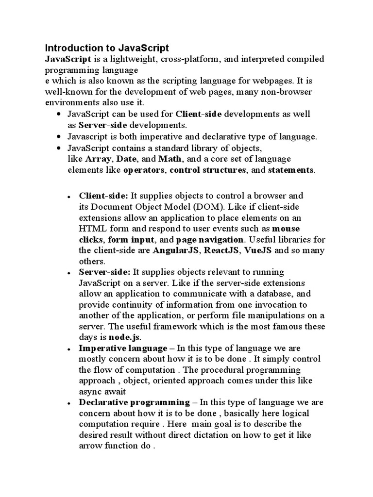 Introduction To JavaScript | PDF | Java Script | Dynamic Web Page