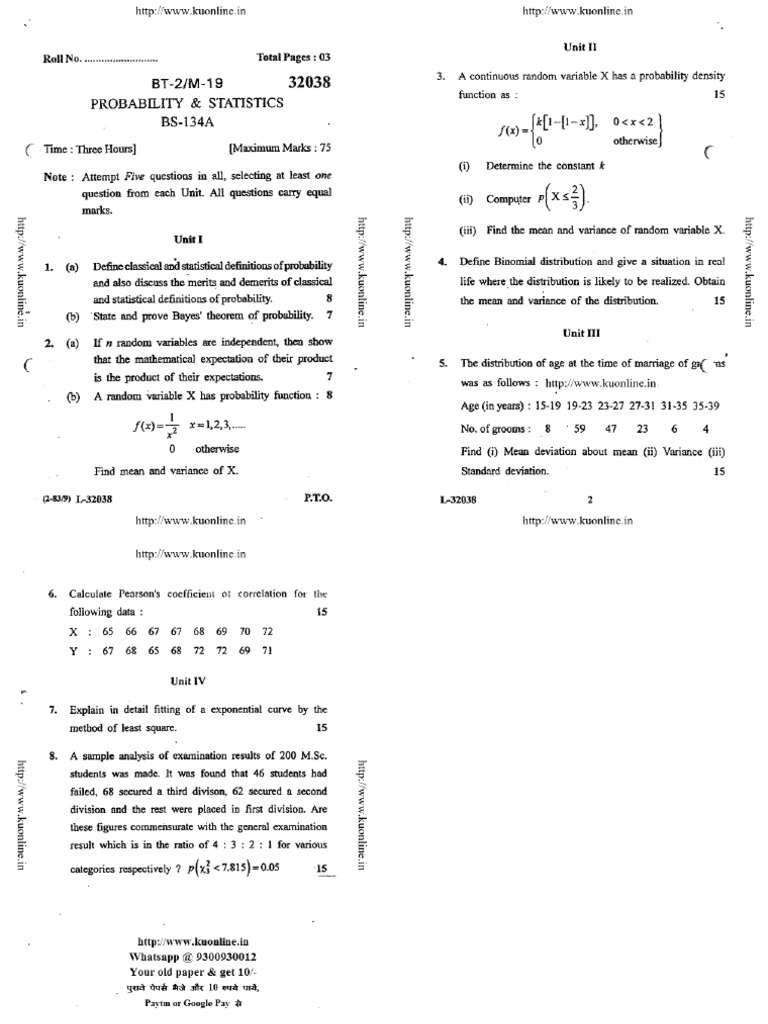 Maths 2nd Sem 2019 Pyq Pdf