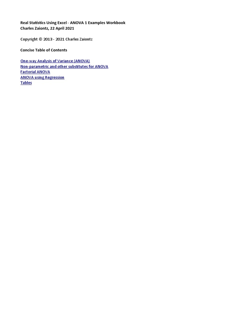 Real Statistics Examples ANOVA 1 | PDF | Analysis Of Variance | Statistics Real Statistics Examples ANOVA 1 | PDF | Analysis Of Variance | Statistics