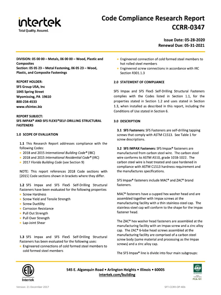 SFS SDS - Code Compliance Research Report | PDF