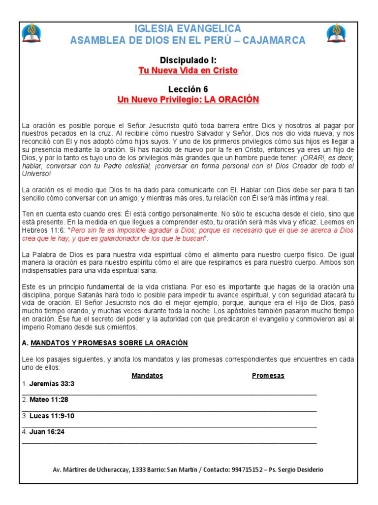 Lección 6 La Oración | PDF | Oración | Cristo (título)