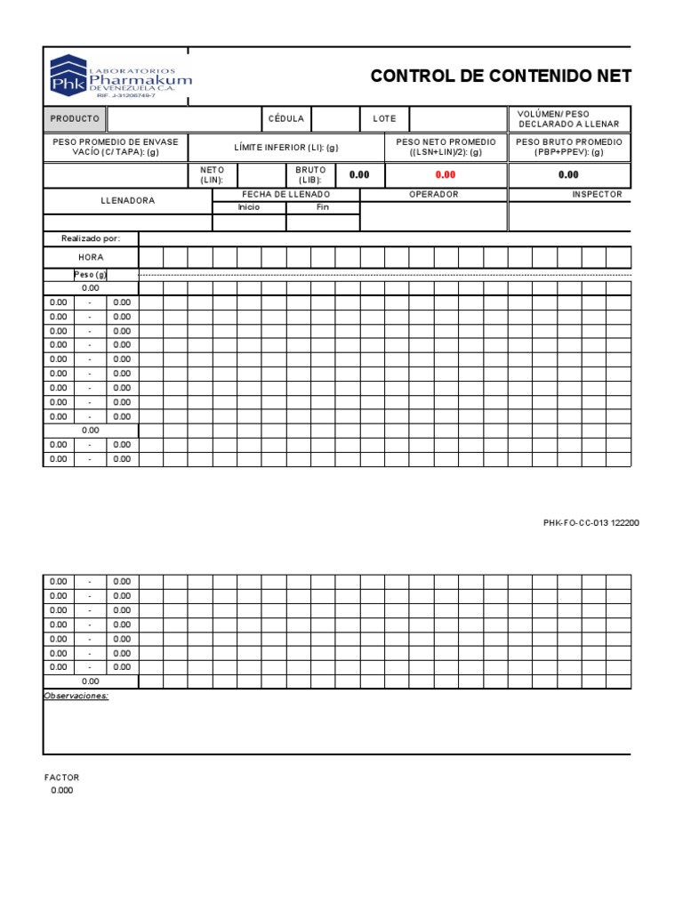 Phk-Fo-Cc-013 Control de Contenido Neto | PDF