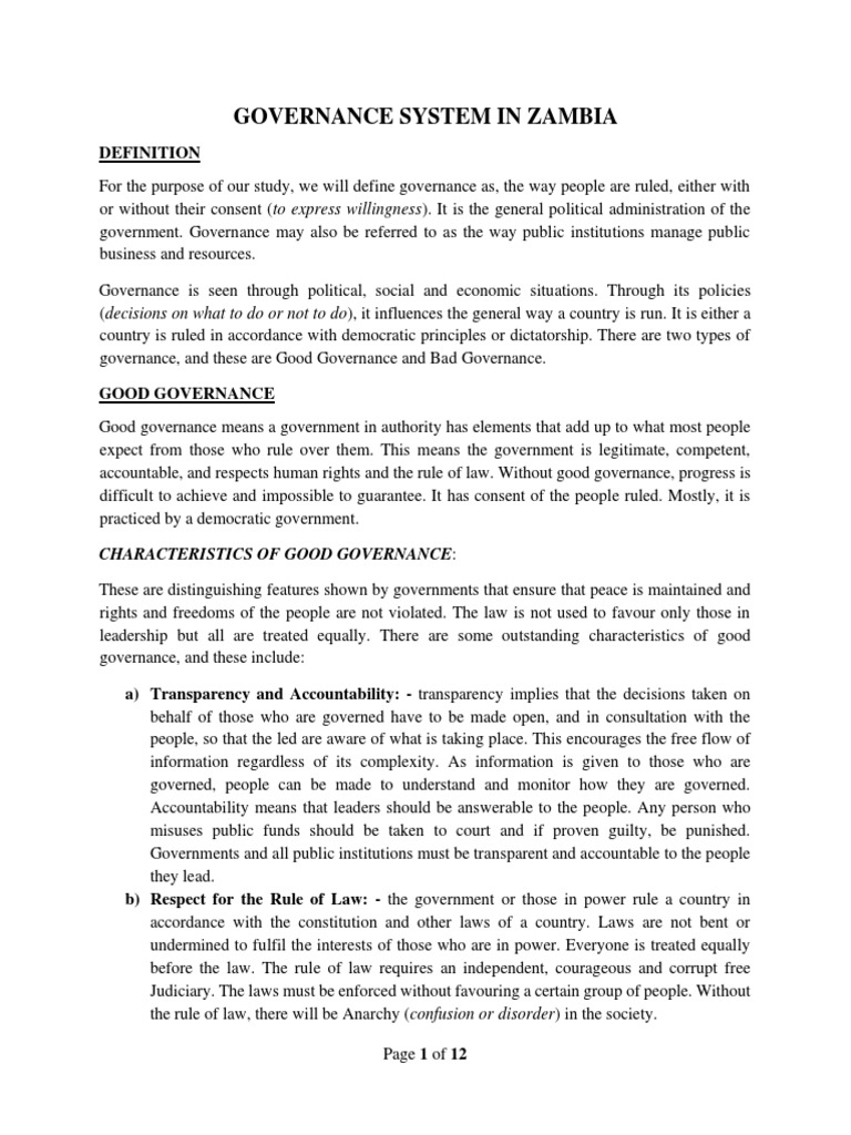 Governance System in Zambia | PDF | Elections | Voting